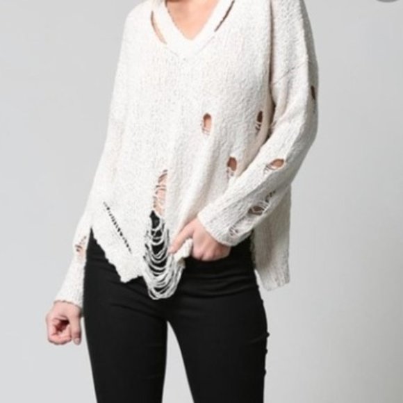 Fate | Sweaters | Fate By Lfd Cream Distressed Oversized Sweater M | Poshmark